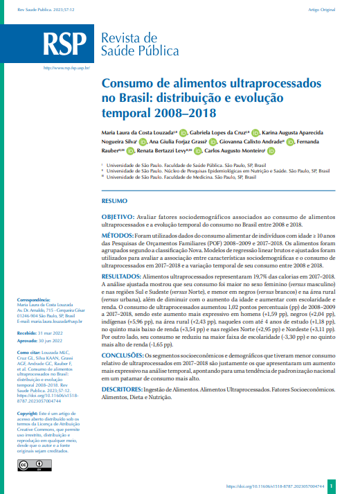 Consumption of ultra-processed foods in Brazil: distribution and ...