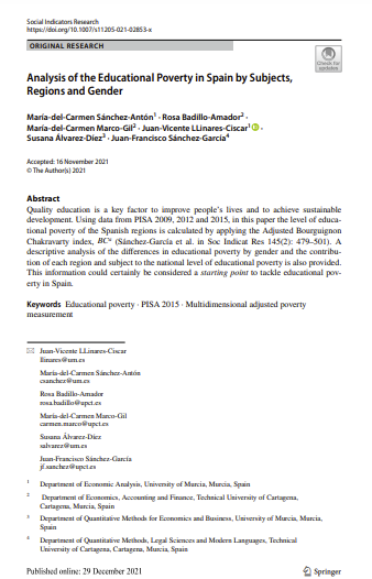 Analysis of the Educational Poverty in Spain by Subjects, Regions and ...